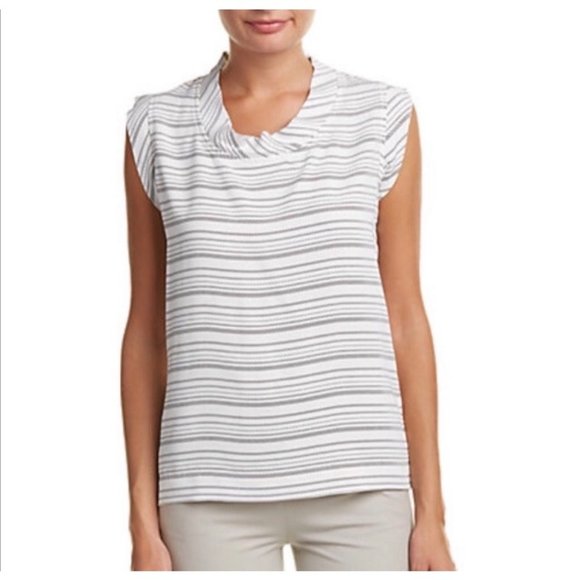 CAbi | Tops | Cabi White Striped Sleeveless Madeline Blouse | Poshmark